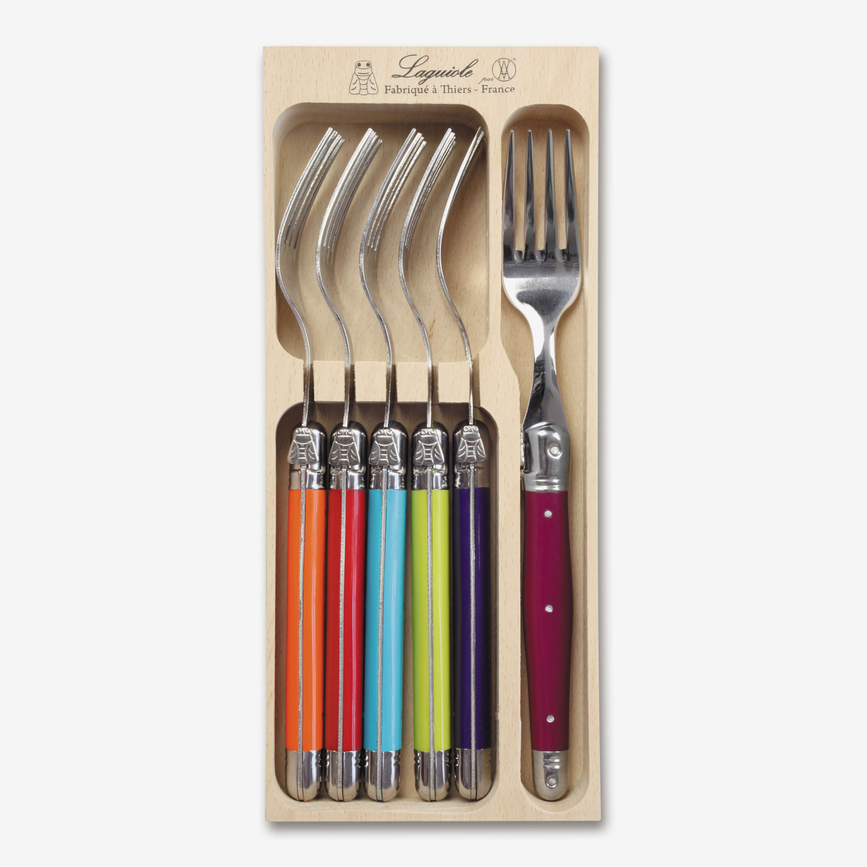 6 Piece Dinner Fork Set in Wooden Tray | Laguiole Cutlery
