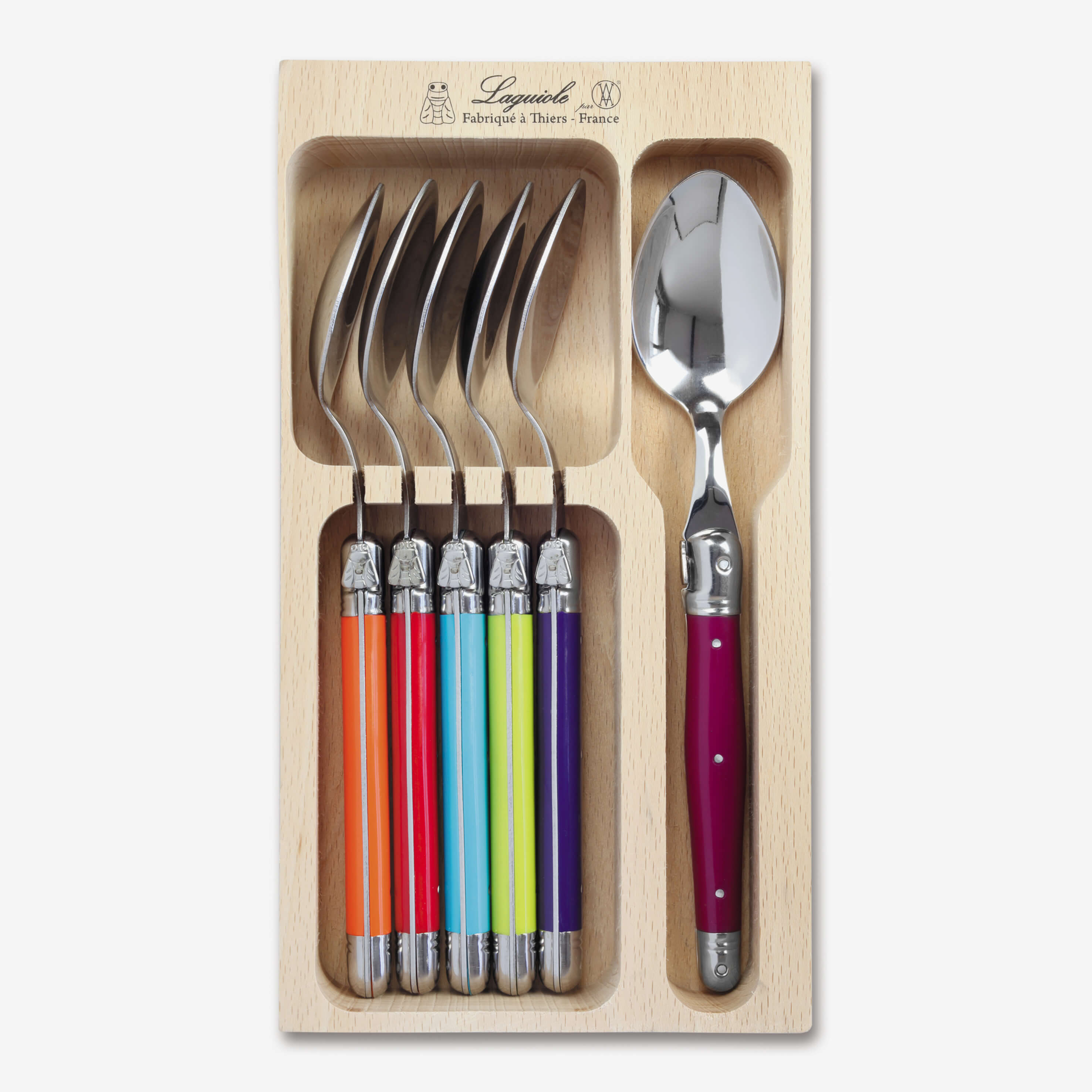 6 Piece Dinner Spoon Set in Wooden Tray | Laguiole Cutlery