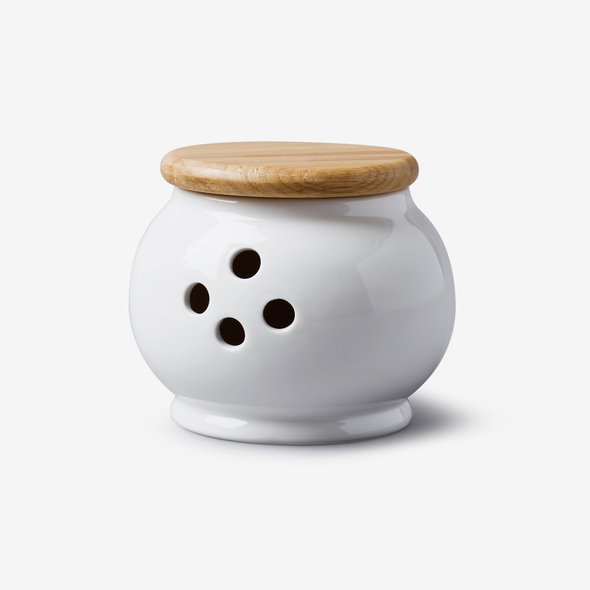 Porcelain Garlic Pot with Wooden Lid